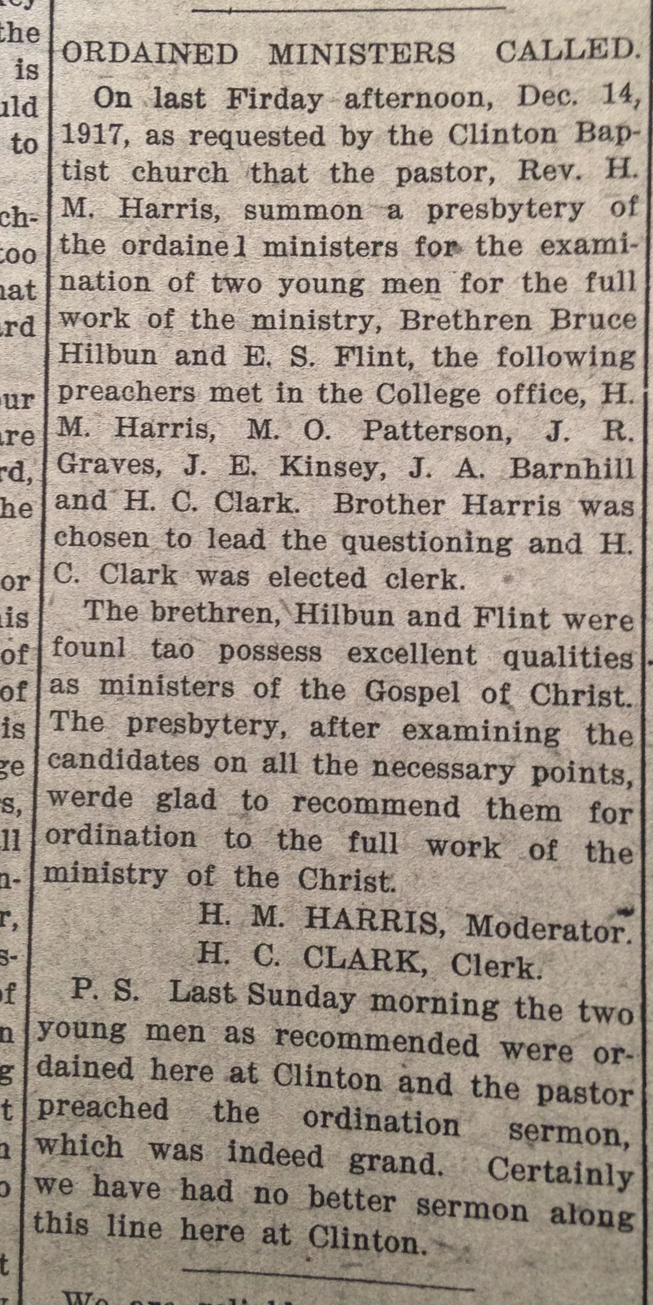 Early Newspaper clippings about Rev. Bruce S. Hilbun of Jones County ...